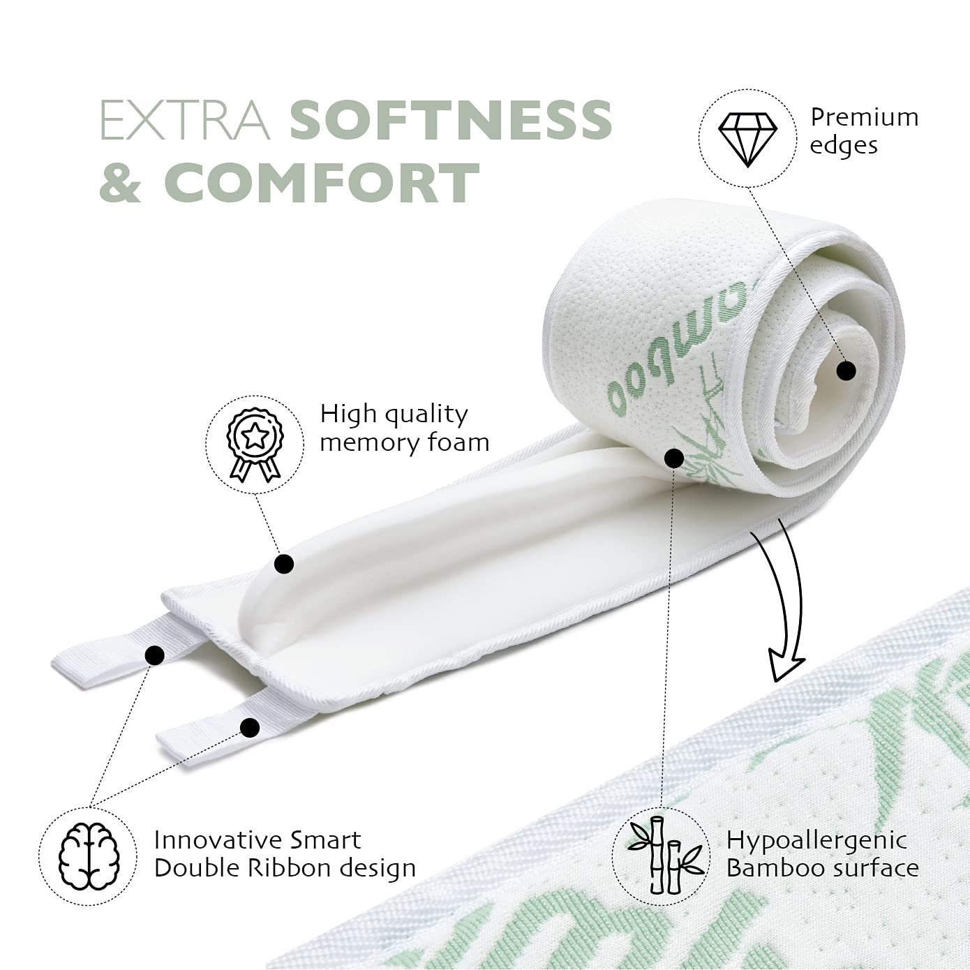 BALIBETOV Twin to King Bed Converter Mattress Bridge, Adjustable Connector Gap Filler Kit, Soft Memory Foam Topper with Bedding Strap, Full, Queen, XL Compatible