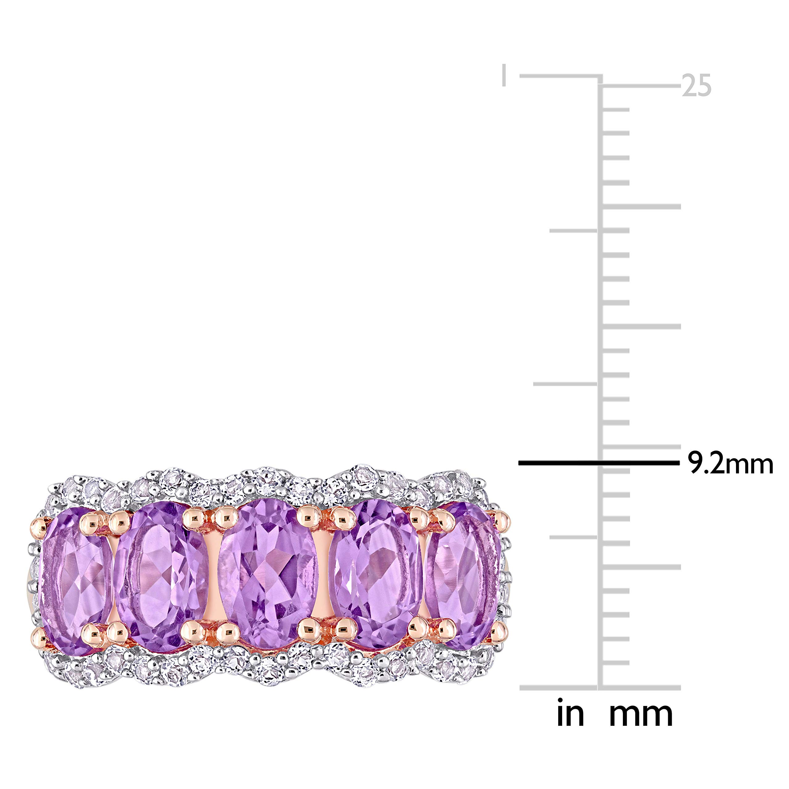 Abbie+Cleo Womens Oval Cut Purple Amethyst and White Topaz Gemstone Wide Band Ring in Rose Gold Flash Plated Sterling Silver, Size 5