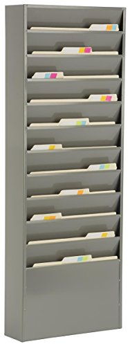 Displays2go Office File Folder Wall Rack, 11 Tiered Pockets, Medical Chart Folders (Gray Powder Coated Steel)