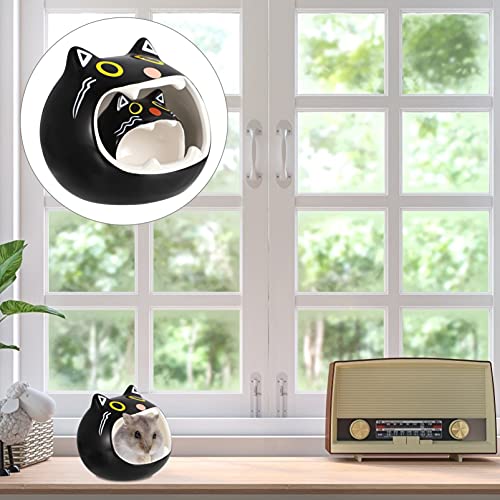 balacoo House- Plate Hedgehog/Chinchilla Cave Hideout Hamster Cat Pig Cartoon Cage Cooling Sand Specter with Guinea Pig/Ceramic and Supplies Adorable Summer Mini Pet Black, Tiny House Accessories