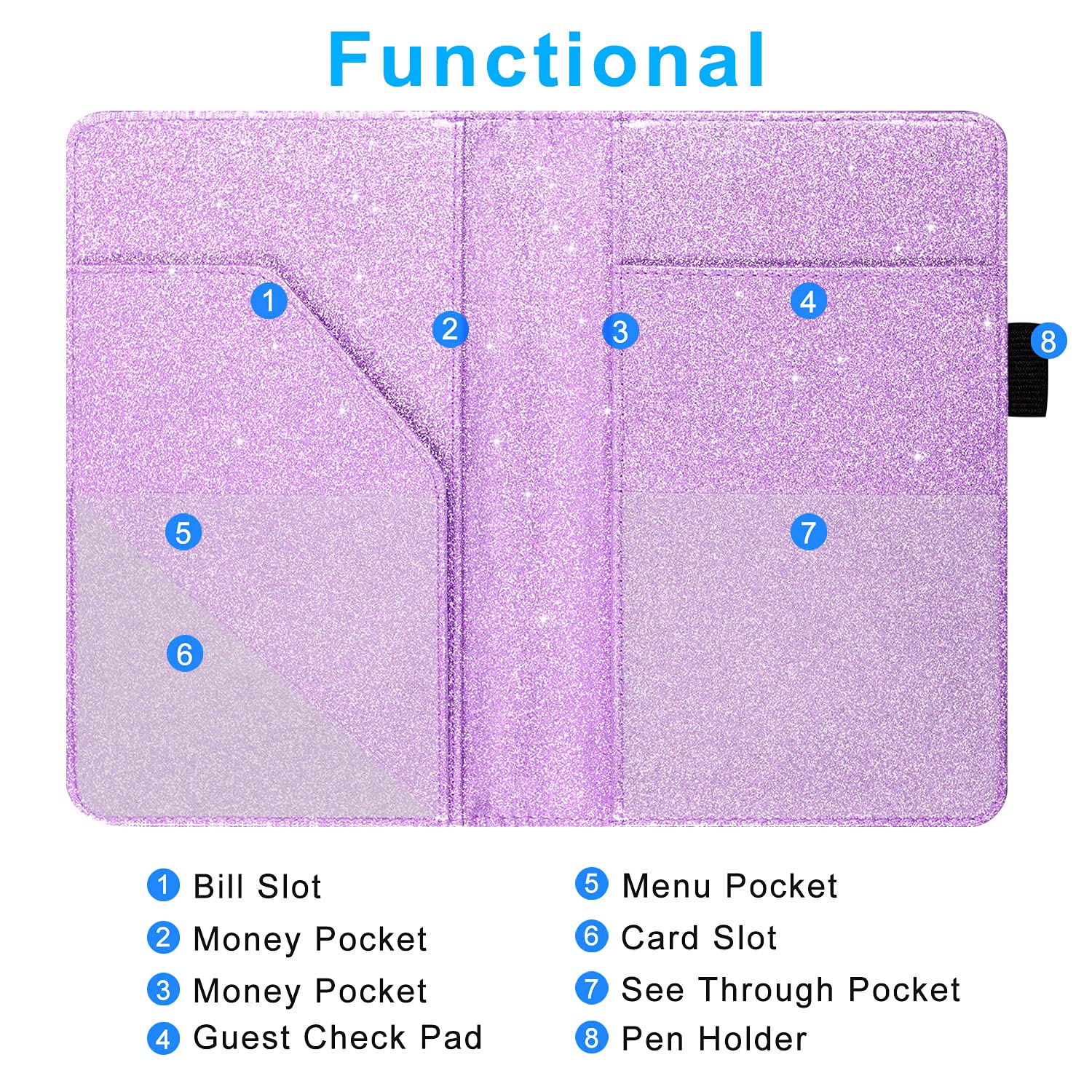ACdream Server Books for Waitress, Guest Book Note Pad, Cute Pocket Leather Money Organizer Wallet, Cash Check Bill Receipt Holder Presenter, Waiter Accessories Fit Server Apron