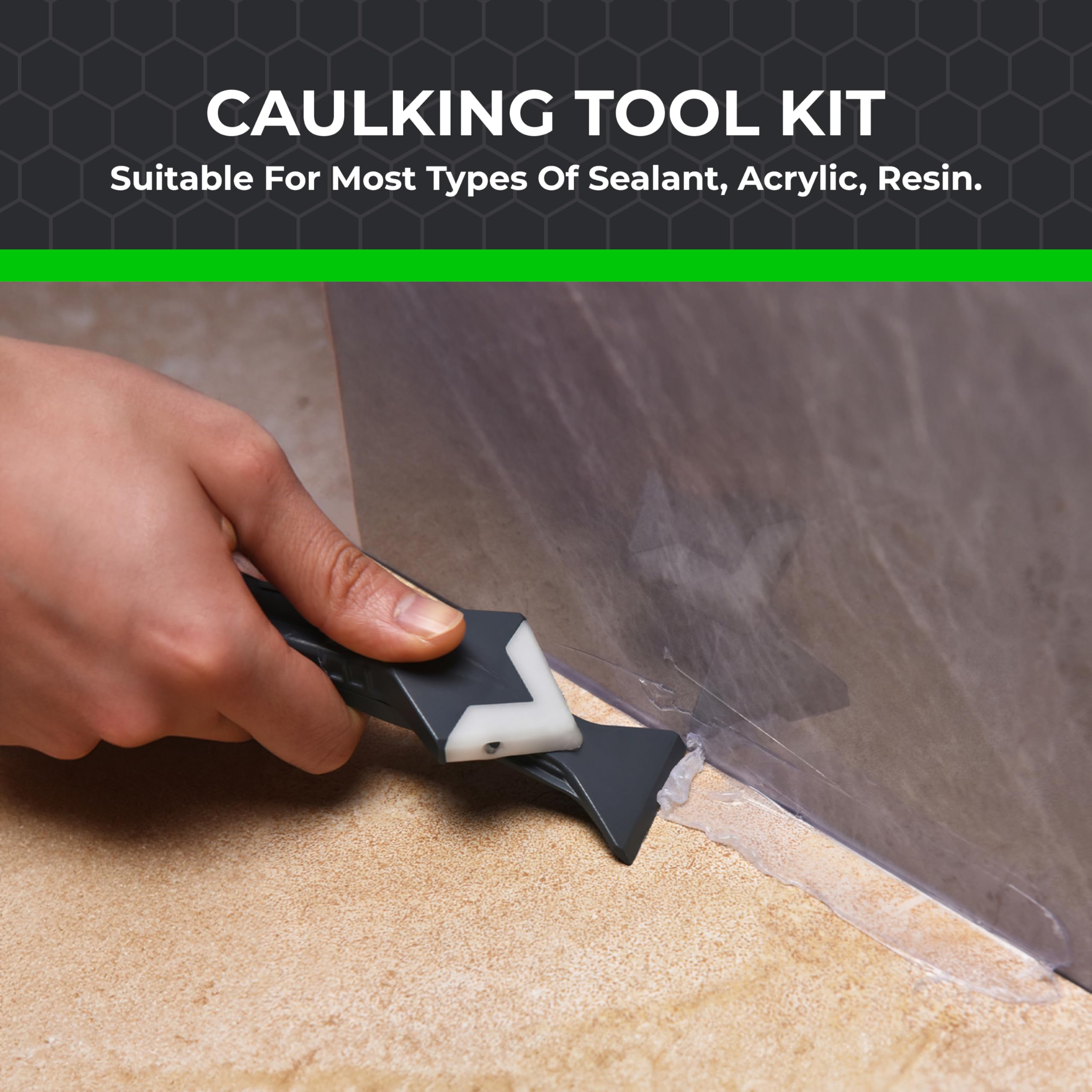 Toolzilla Saker Silicone Caulking Tools - 3 in 1 Caulking Tool Kit-Sealant Finishing Tool-Easy Caulking Finisher Set - Caulk Scraper Grout Remover Tool For Kitchen, Bathroom, Floor, Tank, Window, Sink