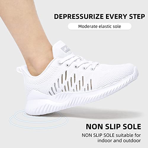 Akk White Gym Shoes for Women Workout Walking Tennis Slip on Memory Foam Comfortable Sneakers for Athletic Hollow Size 6