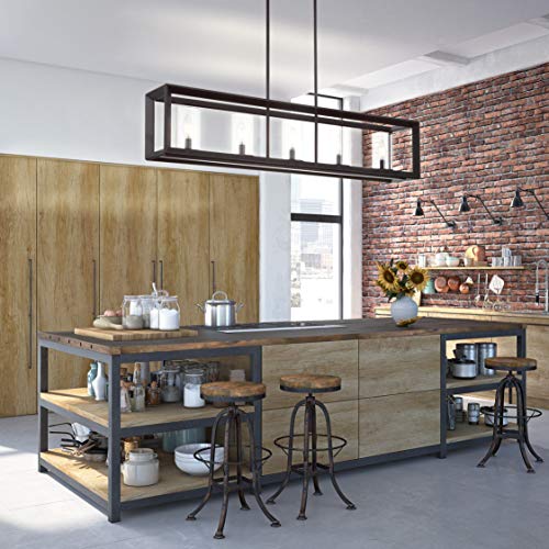 JONATHAN Y JYL7414A Anna 38.5" Linear 5-Light Metal/Glass LED Pendant Contemporary Transitional Traditional Dimmable Dining Room Living Room Kitchen Foyer Bedroom Hallway, Oil Rubbed Bronze/Clear