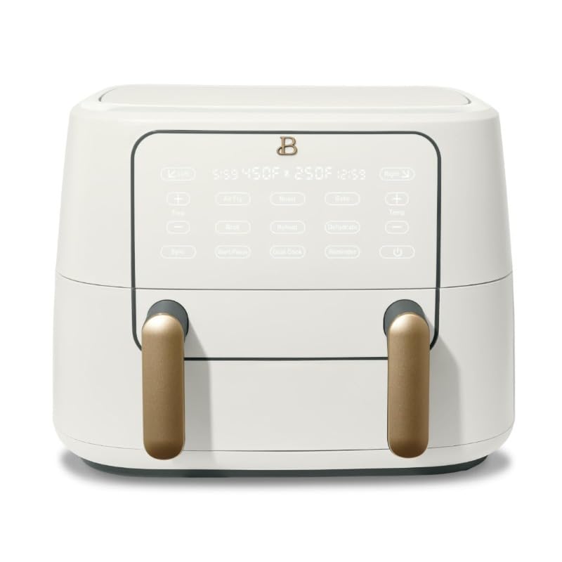 9QT TriZone Air Fryer with White Icing by Drew Barrymore - Large Capacity, Healthy Cooking, and Sleek Design (White)"