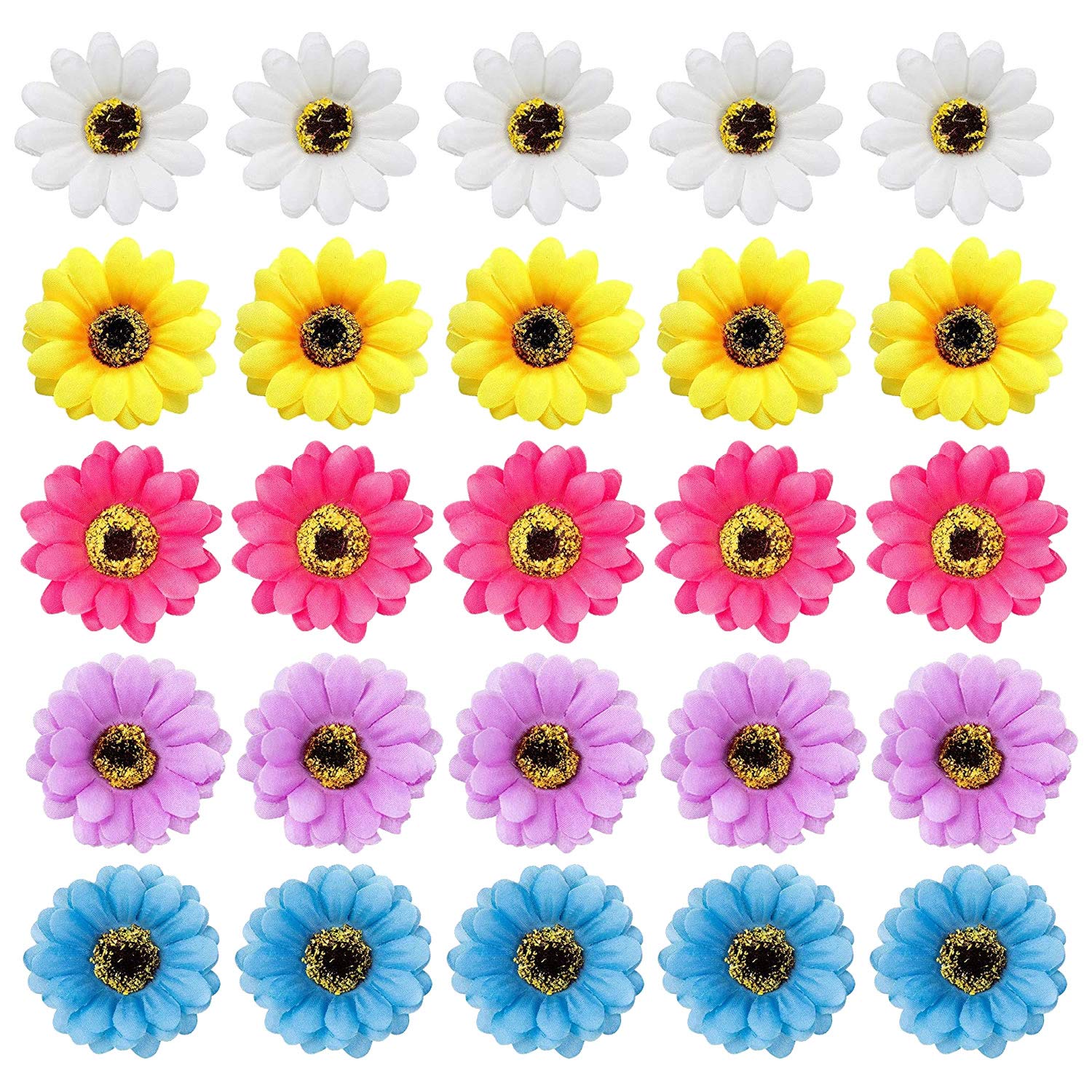 inSowni 25 Pack Beach Hawaiian Wedding Realistic Sunflower Daisy Flower Alligator Hair Clips Pins Barrettes Brooches Headpiece for Women Girls Brides