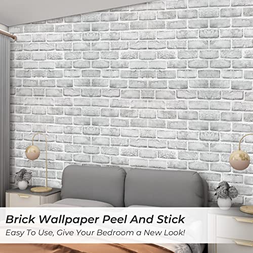 Coavas Peel and Stick Wallpaper Brick 17.7x118.1 Inches White Gray Removable Wallpaper Peel and Stick Self Adhesive Faux Brick for Bedroom Backsplash Laundry Room Accent Walls