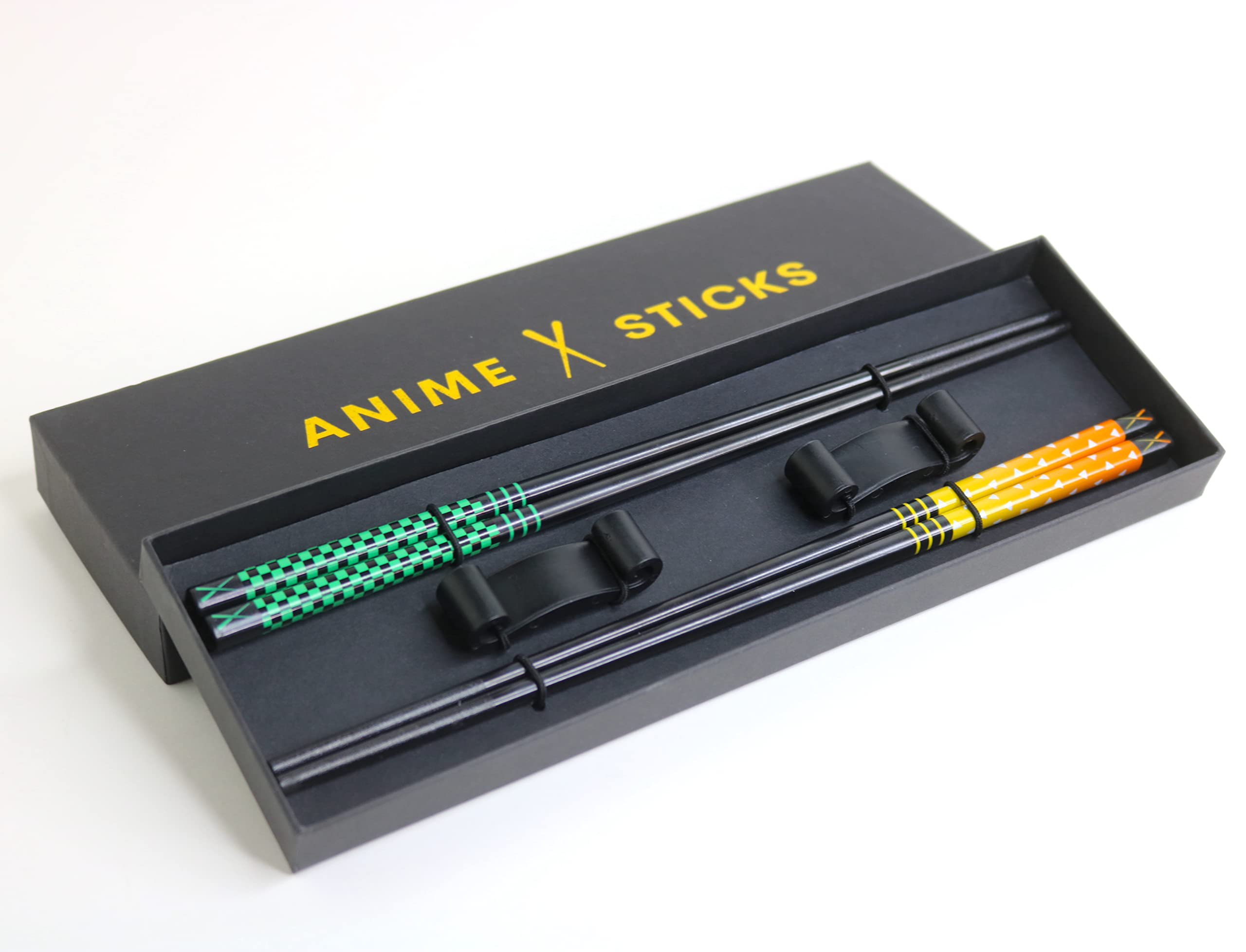 Anime Sticks - Tanjiro & Zenitsu Set of 2 Fiberglass Chopstick Pairs with Stands - 24cm Long