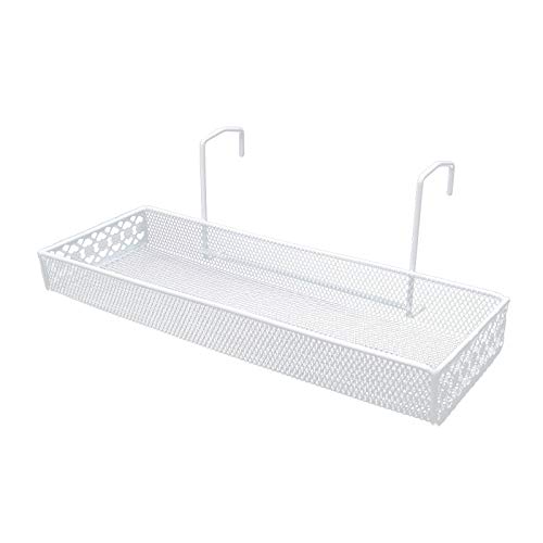 Chris.W Iron Hanging Shelf Basket with Hooks Balcony Succulent Plants Mini Flower Pot Holder Railing Shelf, for Patio Porch or Fence (White)-Small