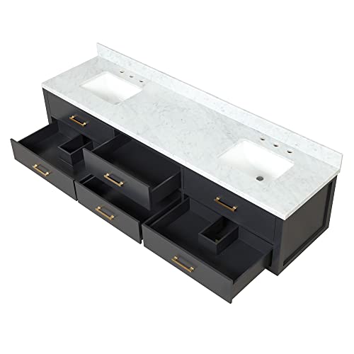 Bell+Modern Tuckerton 84 in W x 22 in D Black Double Bath Vanity and Carrara Marble Top