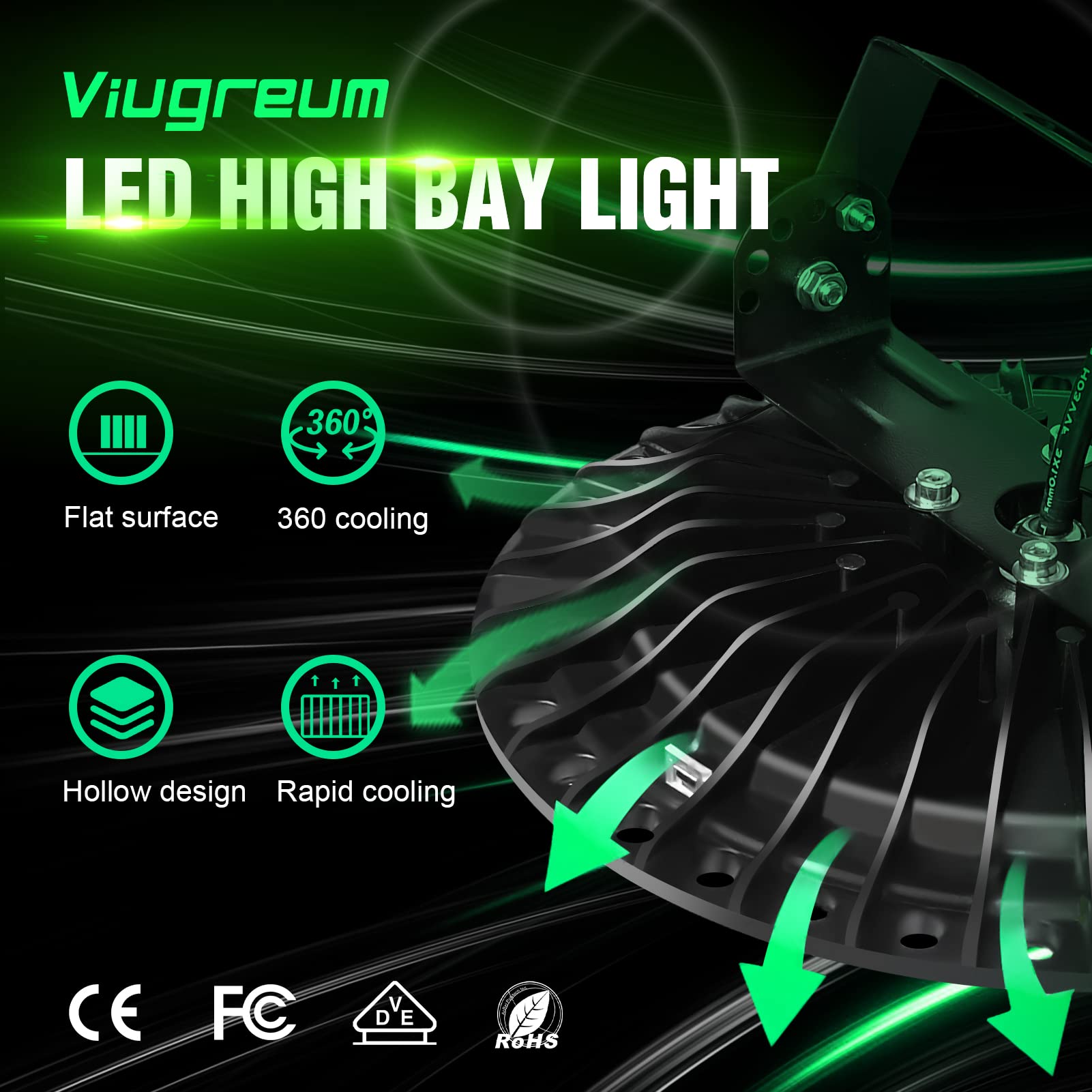 Viugreum 500W UFO LED High Bay Light, 50000LM 6000K-6500K Daylight White Ultra Thin LED Warehouse Lighting, IP65 Waterproof Commercial Bay Lighting for Garage Barn Workshop Residential