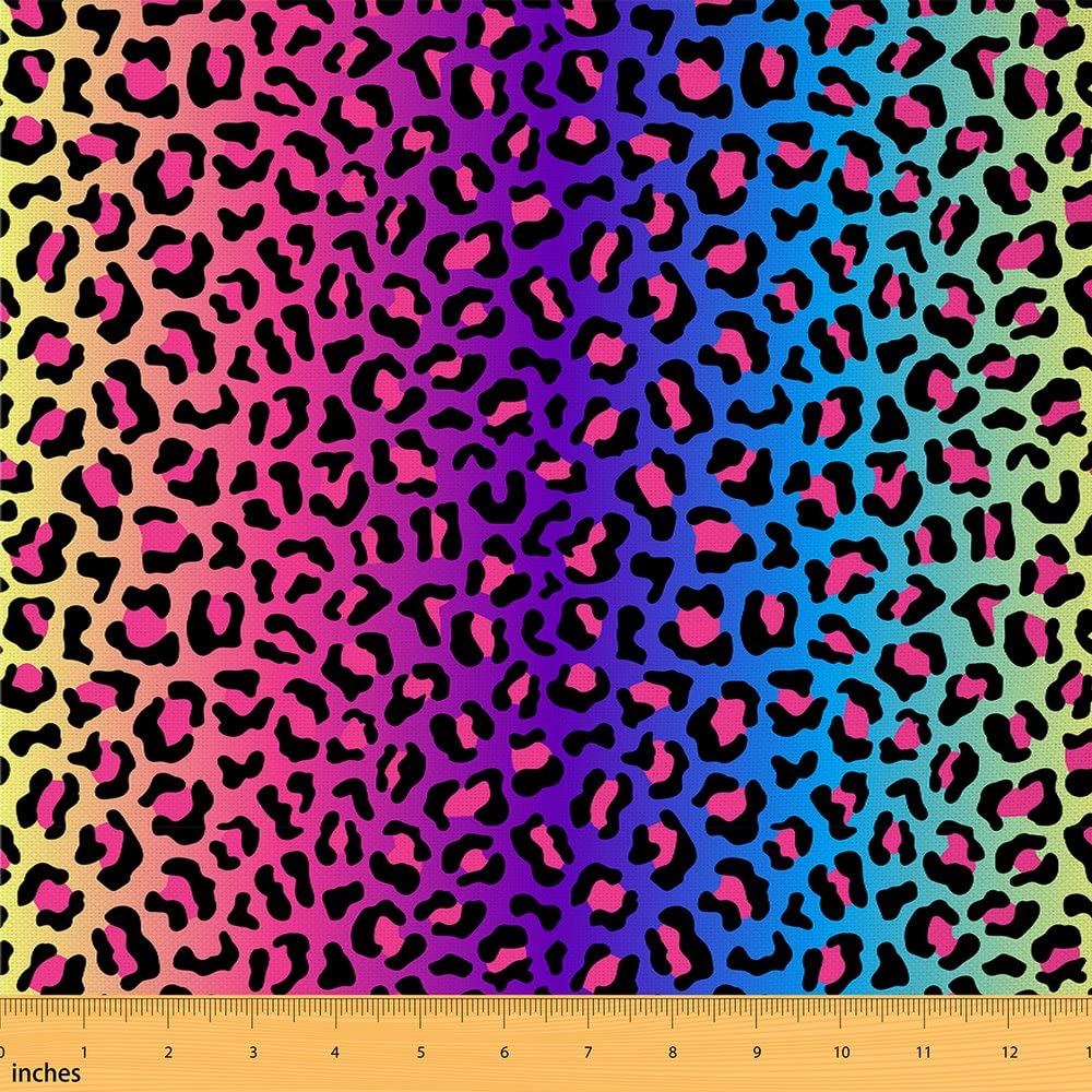 Colorful Cheetah Print Fabric by The Yard, Rainbow Tie Dye Upholstery Fabric, Safari Leopard Print Modern Leopard Decorative Fabric, Wildlife Geometric Watercolor Indoor Outdoor Fabric, 1 Yard