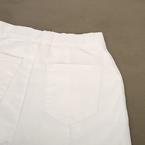 Belle Poque Women Denim Pants White Wide Leg Stretch High Waisted Dressy Pants Trousers with Pockets White Size 12 Size 14