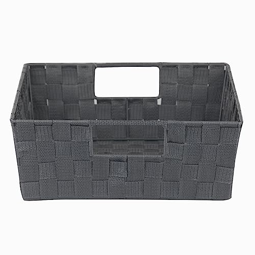 Home Basics Basket Non-Woven Strap BIN Gray LRG, Large, Grey