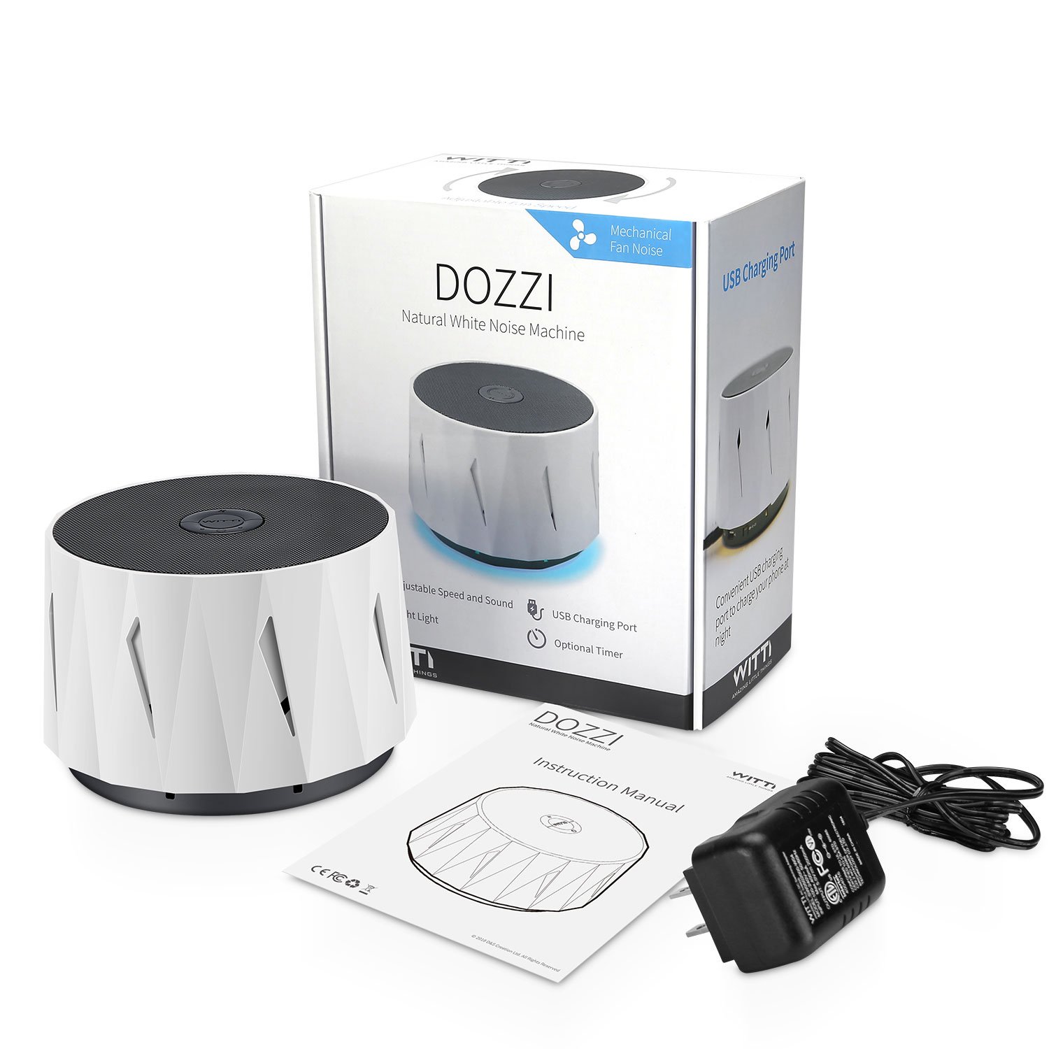 WITTI DOZZI White Noise Sound Machine for Baby, Sleeping, Office Privacy. Lightweight Portable for Travel, Hotel Sleep. Natural White Noise, Adjustable Speed