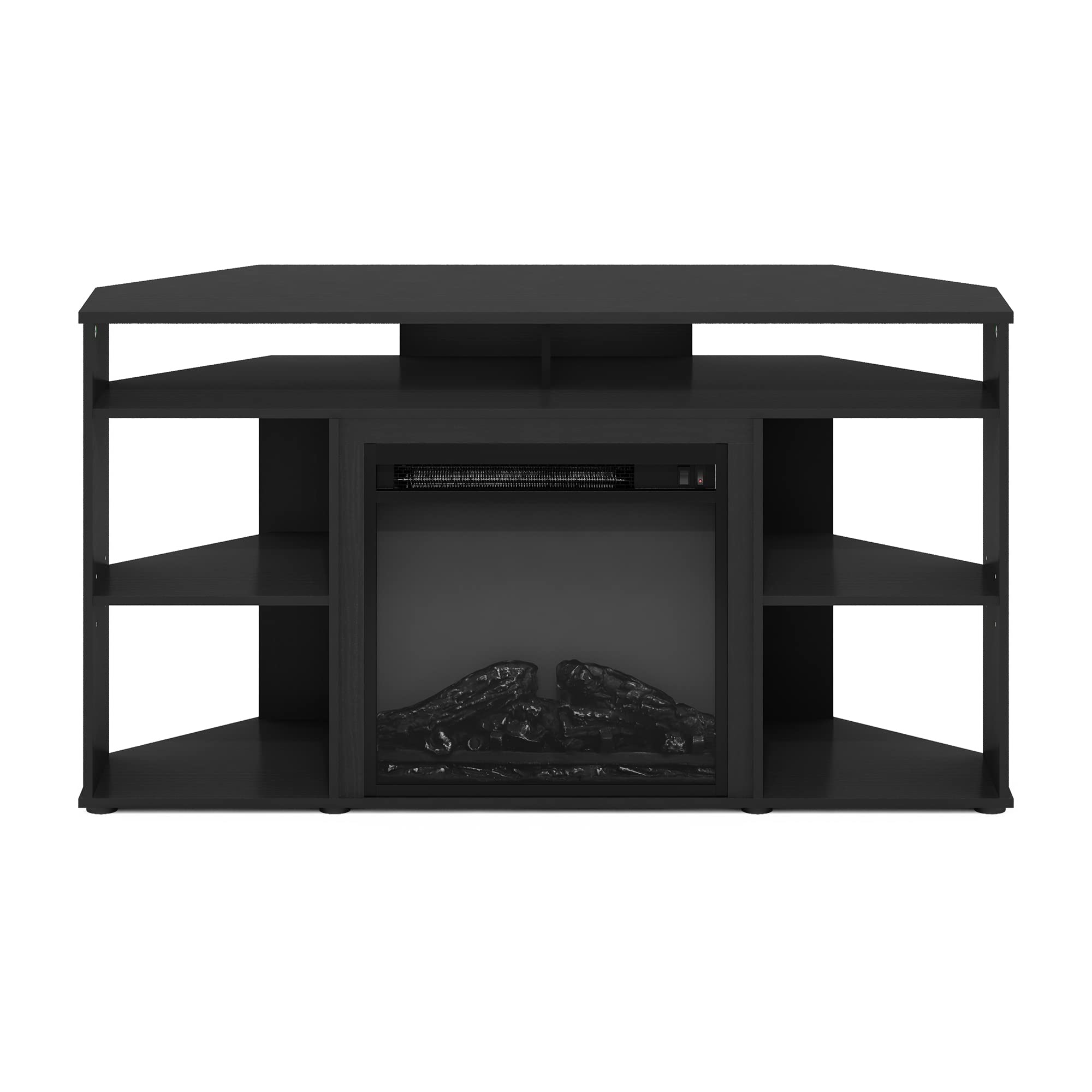 Furinno Jensen Corner TV Stand with Fireplace for TV up to 55 Inches, Americano