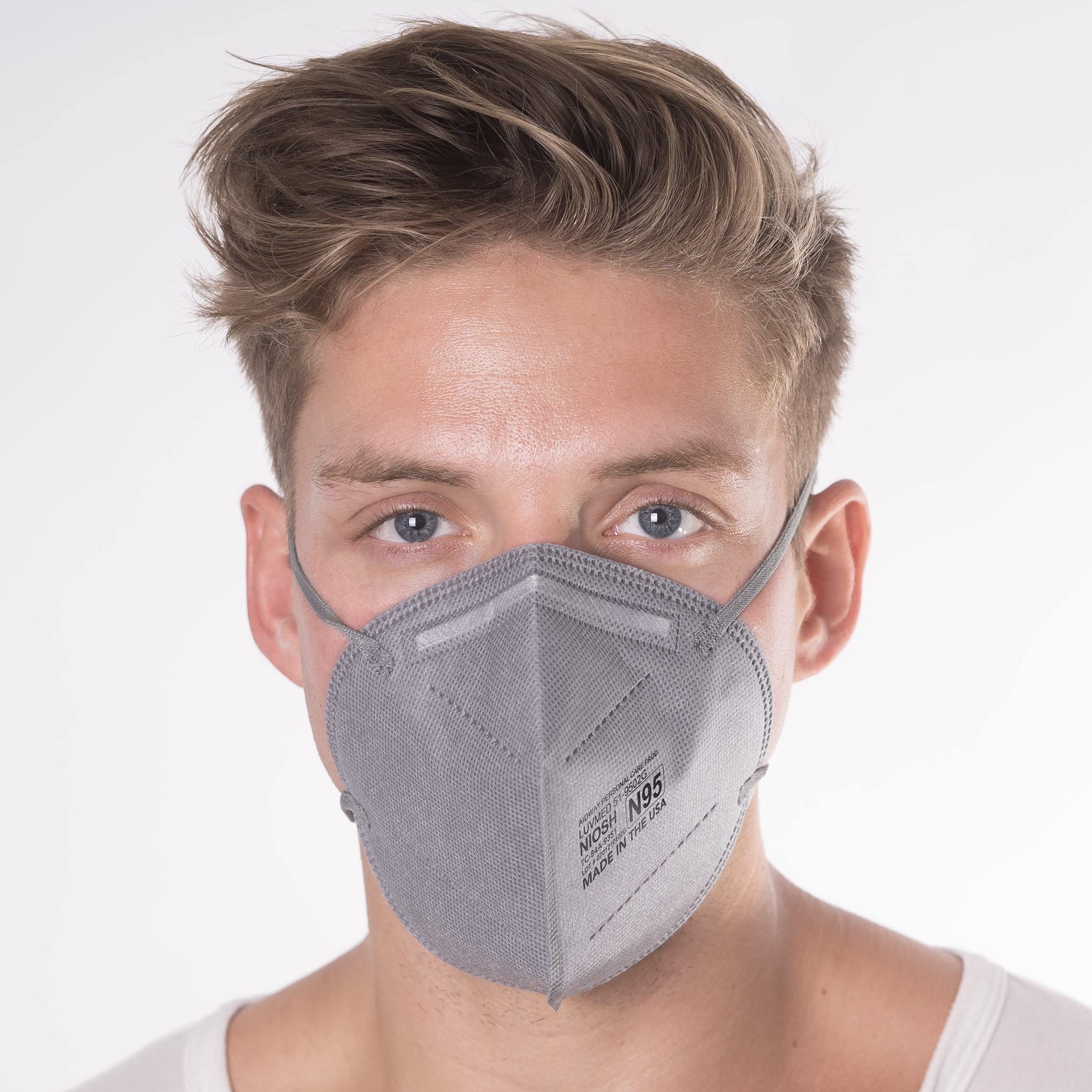 Aidway N95 Respirator - Made in USA - Protection from Dust & Airborne Contaminants - Disposable - 10 Count - Grey