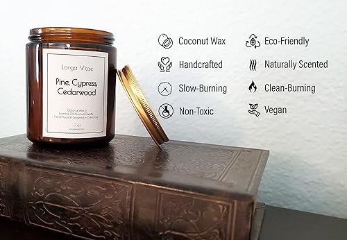 All-Natural Pine, Cypress, Cedarwood Aromatherapy Essential Oil Candle, Safe for People and Pets, Made with Pure Sustainable Organic Vegan Coconut Wax, Allergy Friendly, Non Toxic, Zero Waste