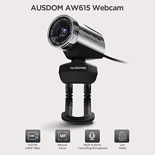 AUSDOM Full HD 1080P Wide Angle View Webcam with Anti-Distortion, AW615 USB Computer Camera,90-Degree FOV, auto Low-Light Correction, Plug and Play for Zoom/Skype/Teams,Conferencing and Video Calling