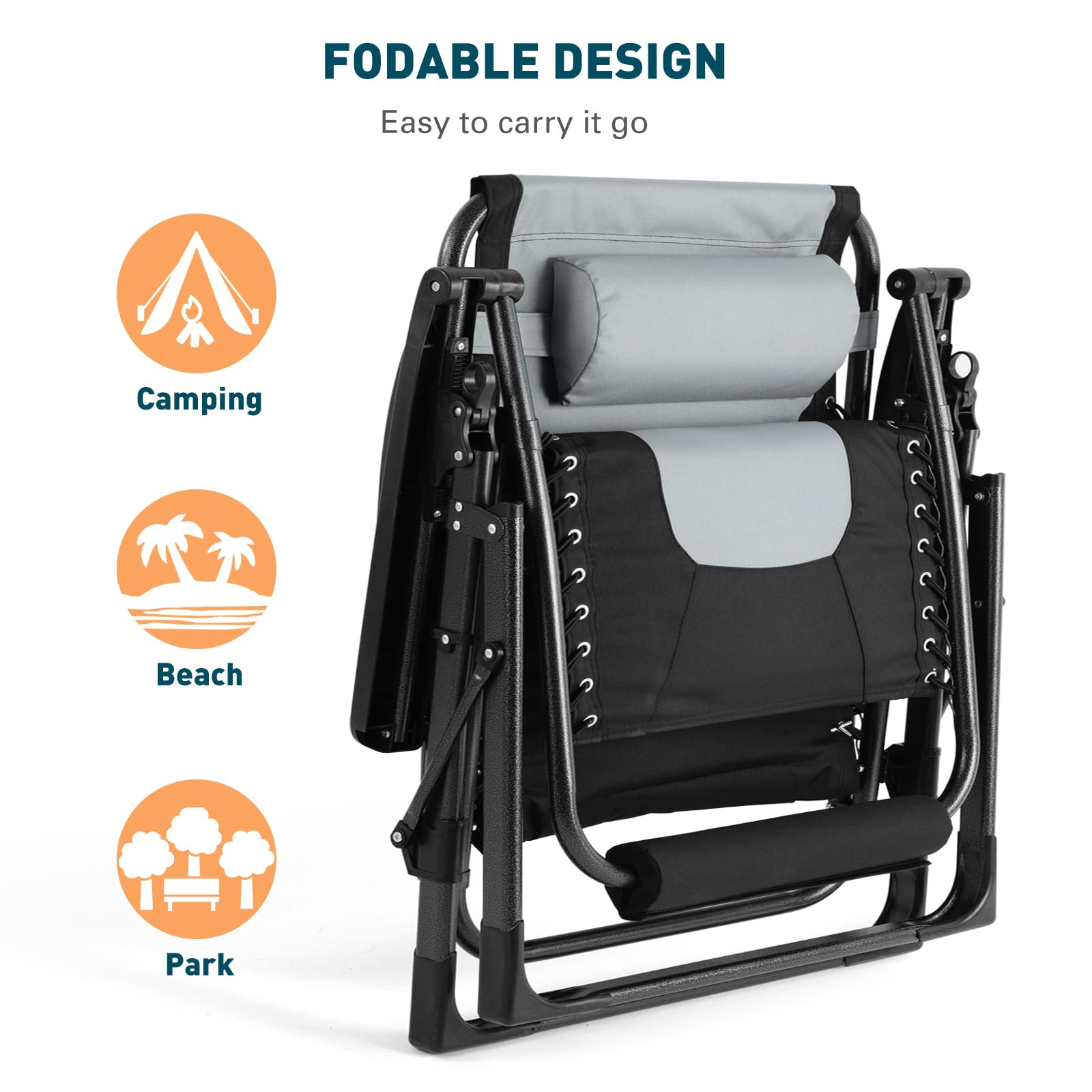 Fitnessclub Zero Gravity Chair, 350Lbs Capacity Oversize XL Outdoor Anti Gravity Chairs, Patio Lounge Folding Adjustable Recliner with Adjustable Headrest, Foot Pad & Cup Holder