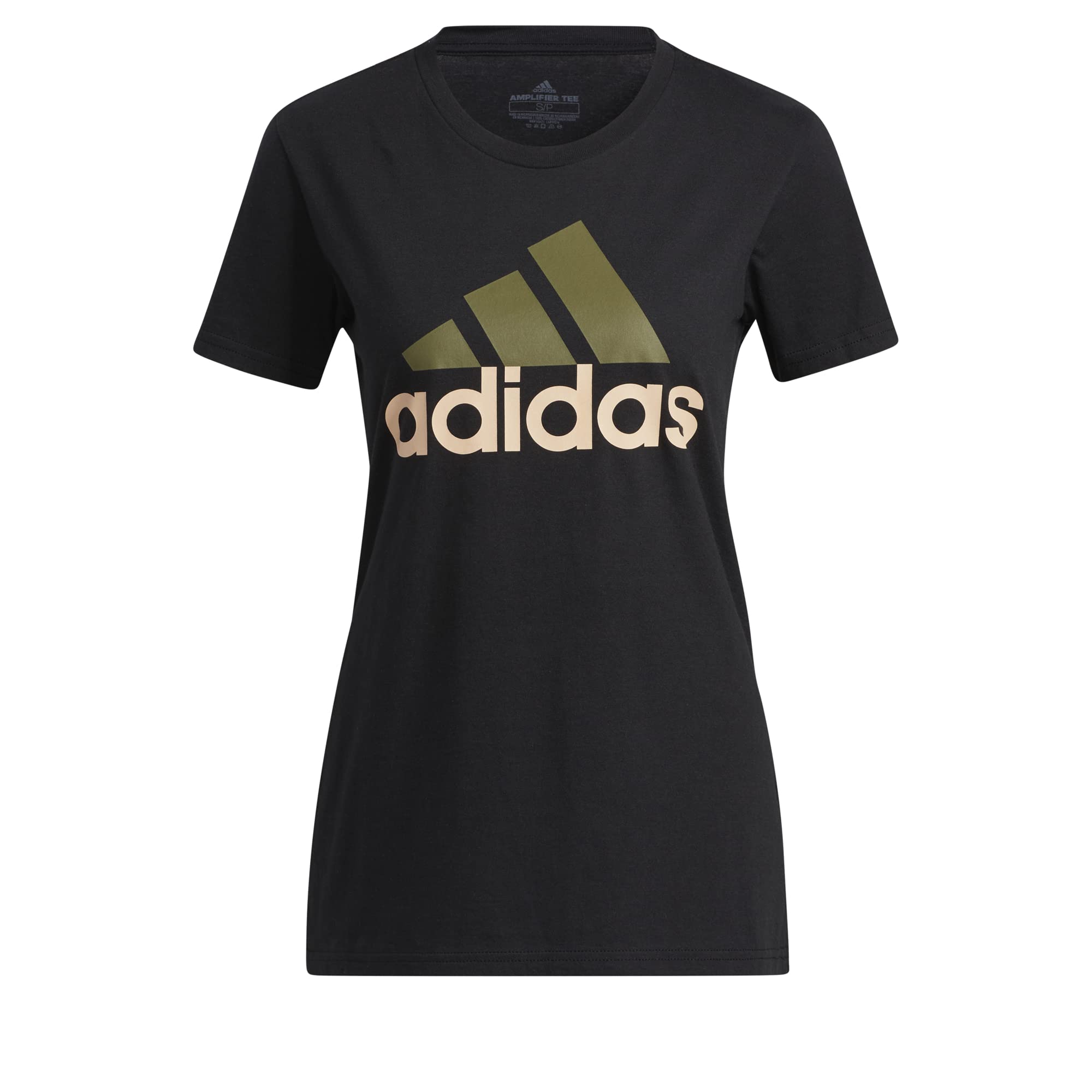 Adidas Women's Badge of Sport Tee, Black/Focus Olive/Halo Blush, Small