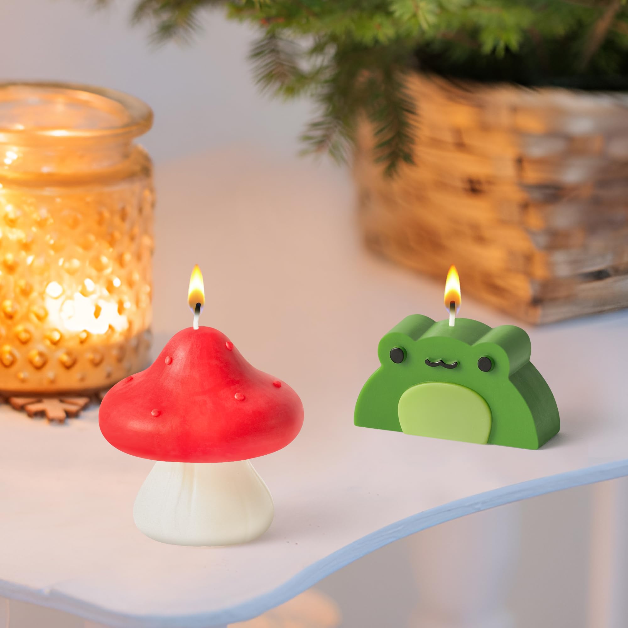 6sisc Mushroom Frog Scented Candles Gift Danish Pastel Aesthetic Decor Pine Fragrance Aromatherapy Long Lasting Natural Soy Wax Candles for Home Bedroom Bathroom Desk Decoration