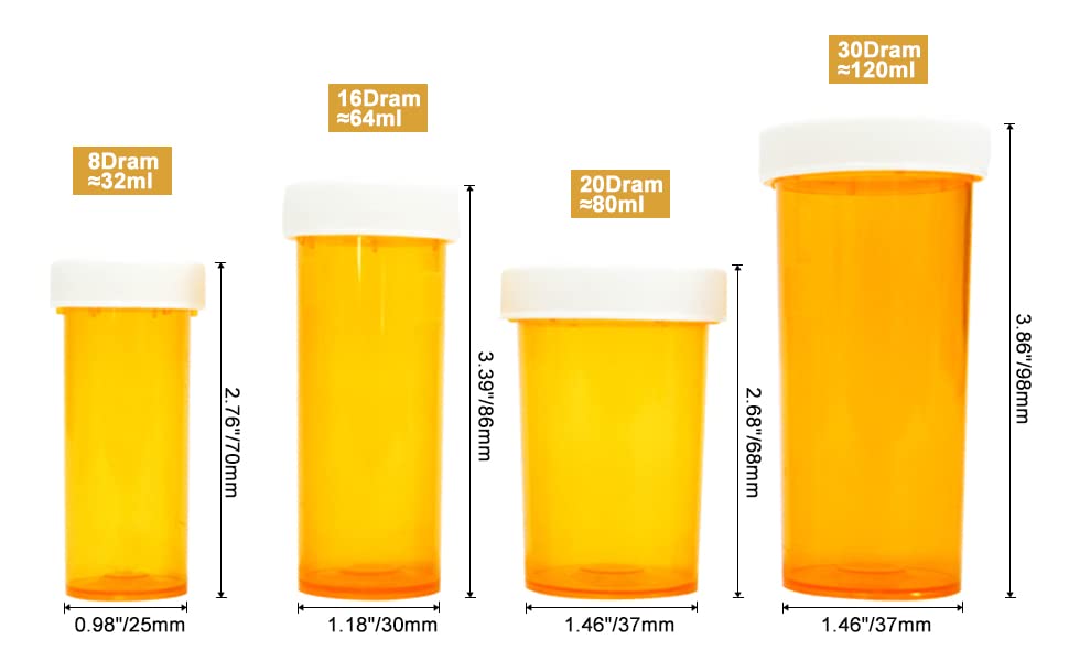 Pill Bottles with Child Resistant Cap, Prescription Vials - Push Down and Turn - Empty Medicine Plastic Containers Safety Cover for Personal Medication & Pharmacy (16dram, Amber, 12pcs)