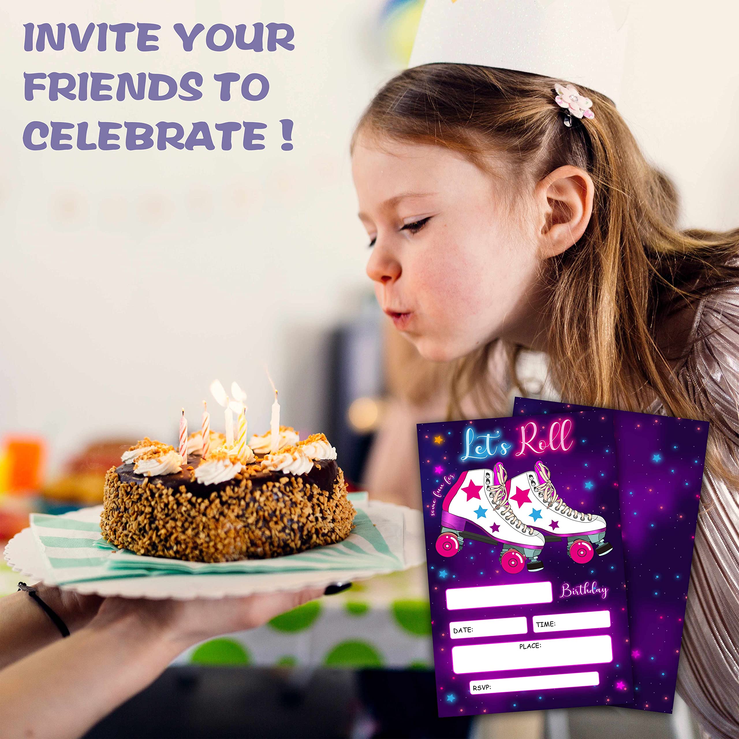 Let's Roll Birthday Party Invitation,Roller Skate, Skating Fill-In Invites For Men & Women, 20 Invitations With Envelopes(4" X 6"),Aldults Party Favors Decorations And Supplies-08