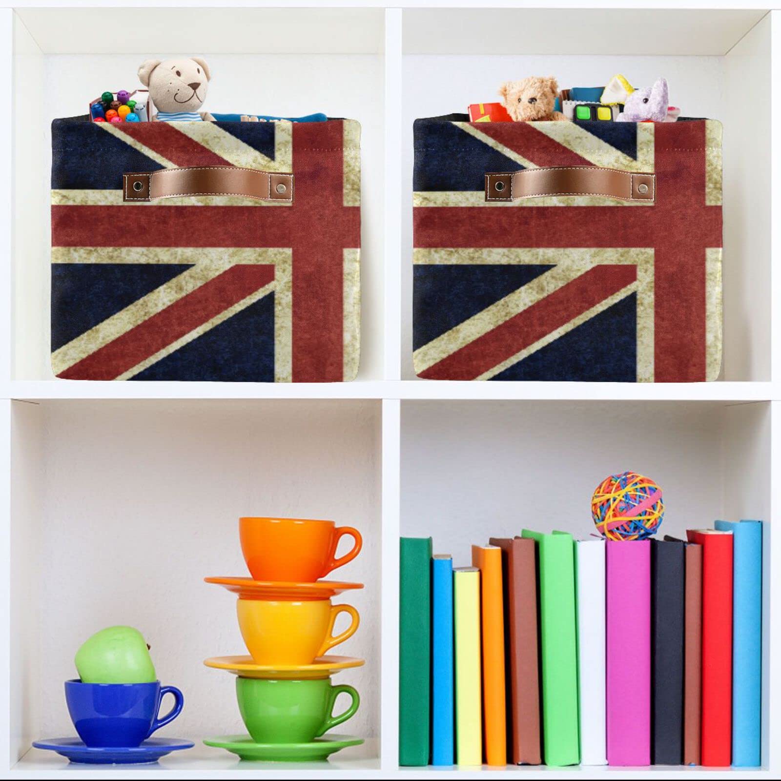 ALAZA Old Union Jack Fashion Foldable Storage Box Storage Basket Organizer Bins with Handles for Shelf Closet Living Room Bedroom Home Office 2 Pack
