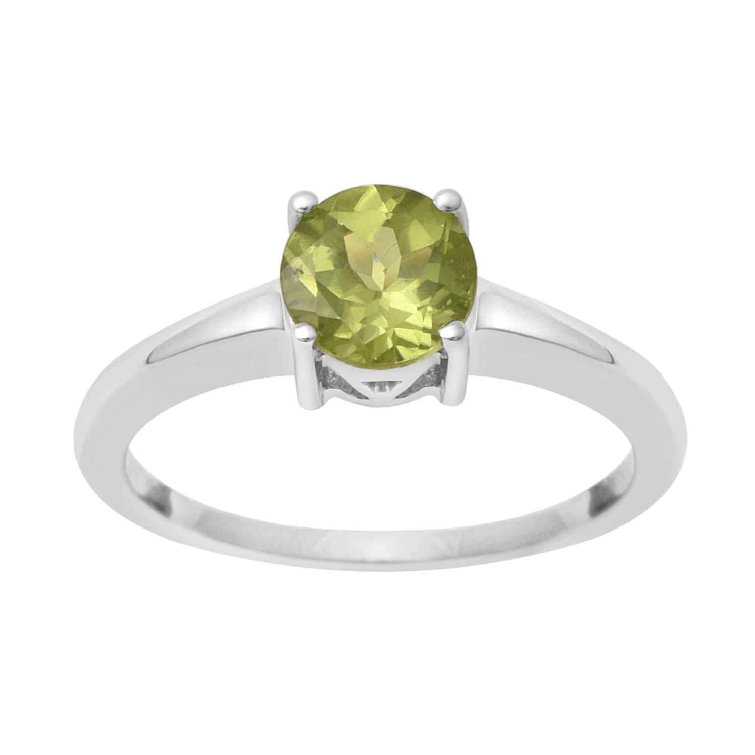 925 Sterling Silver Green Peridot Solitaire Women Ring (1.00 Ct, 6MM Round, Gemstone Birthstone) (Sterling Silver, 8)