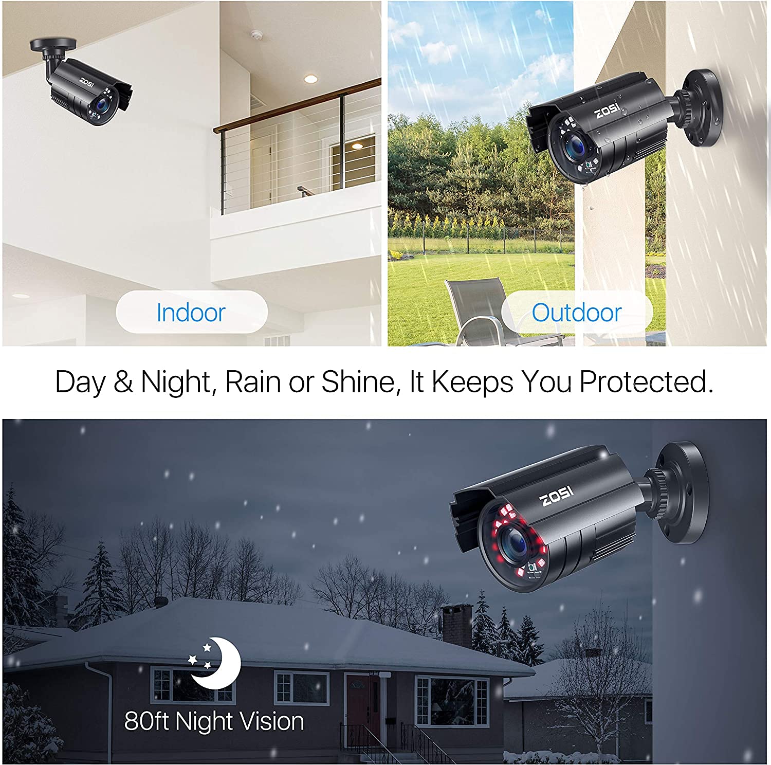 ZOSI 1080P 4 Pack HD-TVI Security Bullet Cameras Outdoor Indoor Weatherproof with 24pcs IR LEDs 65ft Night Vision for 2.0MP Surveillance TVI CCTV System (Renewed)