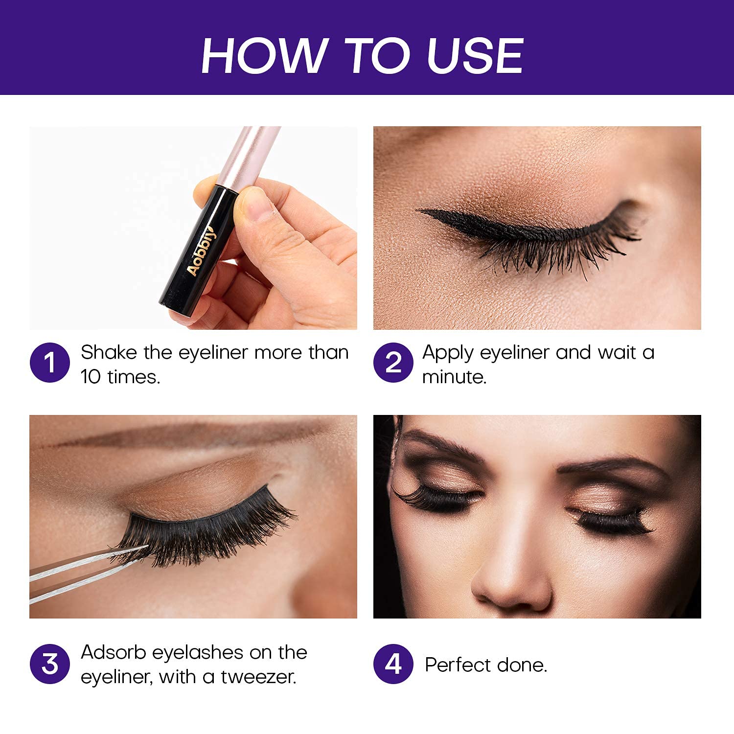 AOBBIY 10 Pair of Magnetic Eyelash, Plus 4 Tube of Eyeliners, Plus 1 Application Tool, Realistic and Soft Magnetic Eyelashes, Strong Hold and Easy to Apply, 25 Piece Set