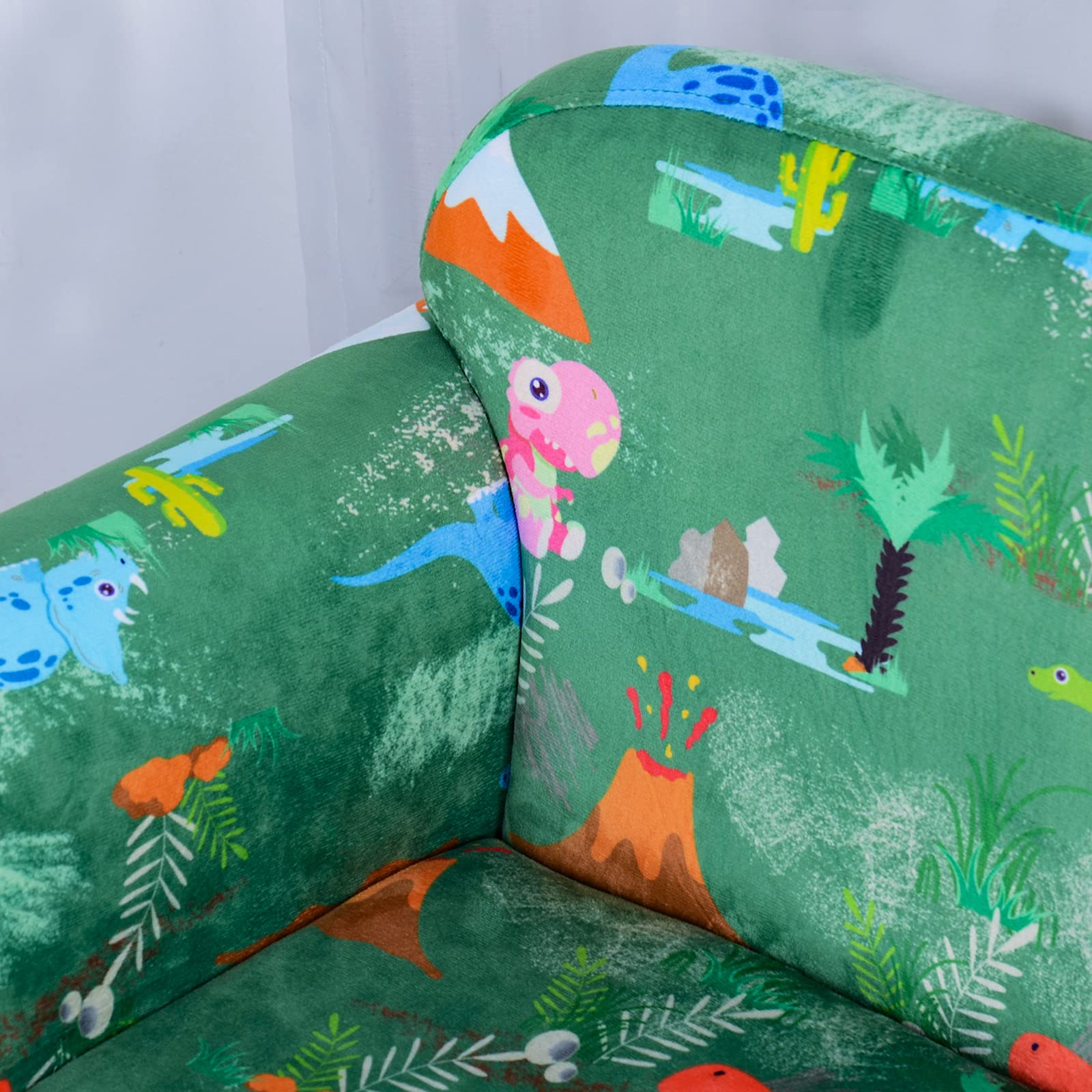 Yoonnie room Kid Sofa Chair,2-Seater Upholstered Kid Couch with Dinosaur Pattern Velvet Fabric for Children Gift(Green)