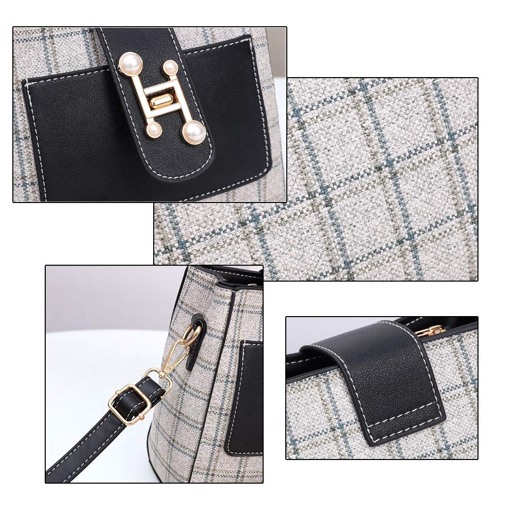 Bestsent Women's PU Leather Crossbody Bag Plaid Shoulder Purse (off-white Plaid Black)