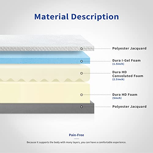 Olee Sleep 9 Inch Ventilated Gel Infused Memory Foam Mattress, CertiPUR-USĀ® Certified, Gray, Full