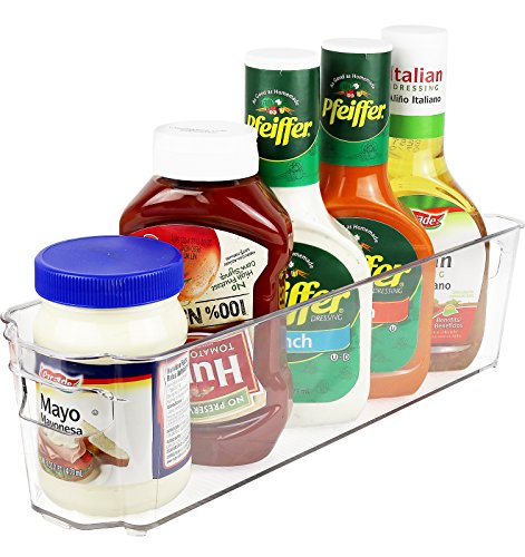 Greenco Clear Stackable Organizer Containers with Handles for Refrigerator Freezer Pantry Cabinets, Narrow Storage Bins for Kitchens, Bathrooms, and Closets, 14.5" x 3.5" x 3.75"