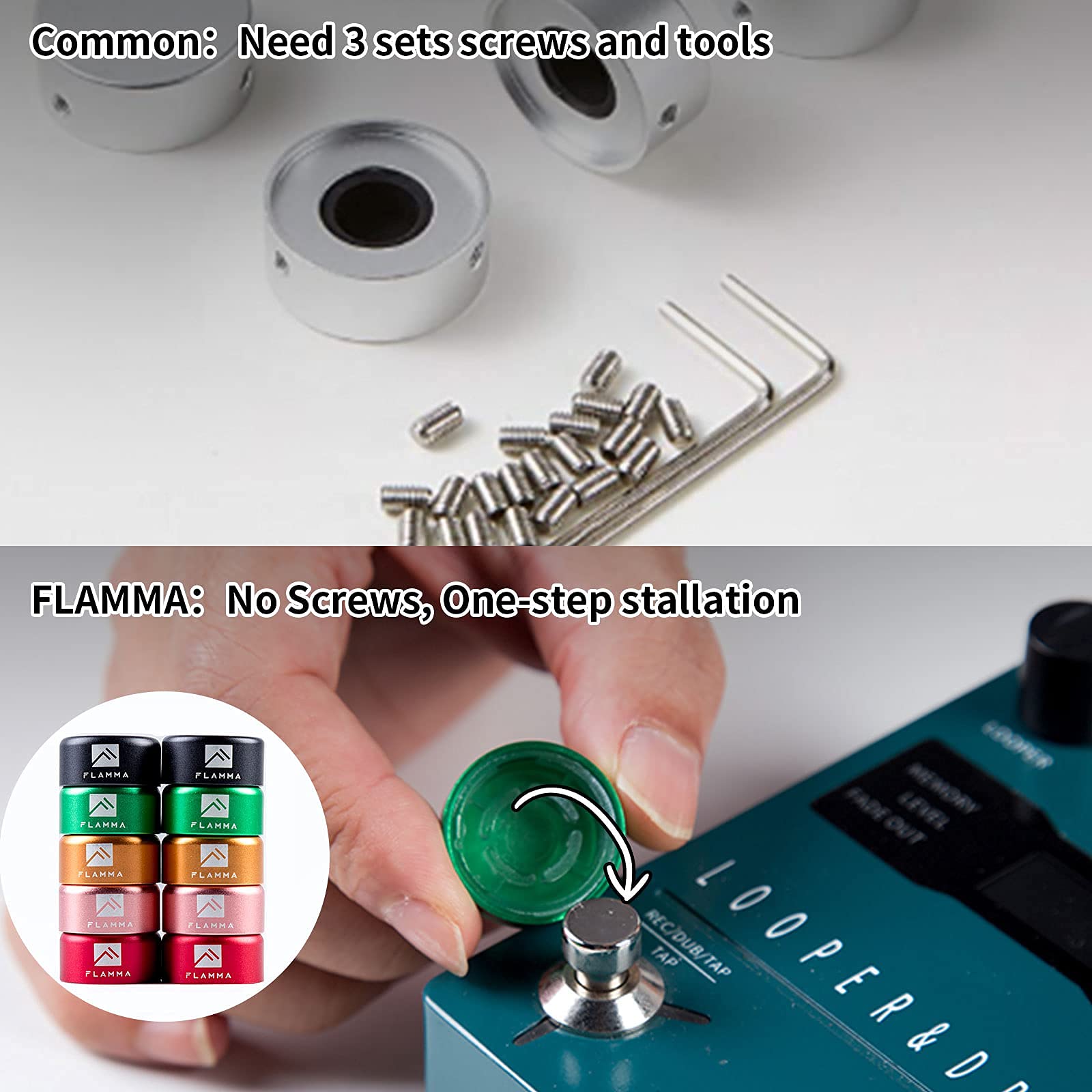 FLAMMA Stereo Delay and Reverb Pedal with 10 Pcs Barefoot Pedal Buttons