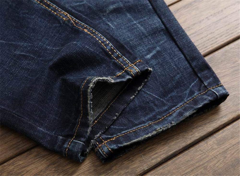 AITITIA Men's Biker Zipper Deco Washed Straight Fit Jeans (30W x 31L, Dark Blue)