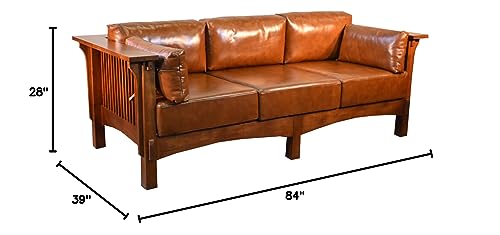 Crafters and Weavers Mission Crofter Style Sofa - Solid Quarter Sawn White Oak and Leather Cushions (Russet Leather)