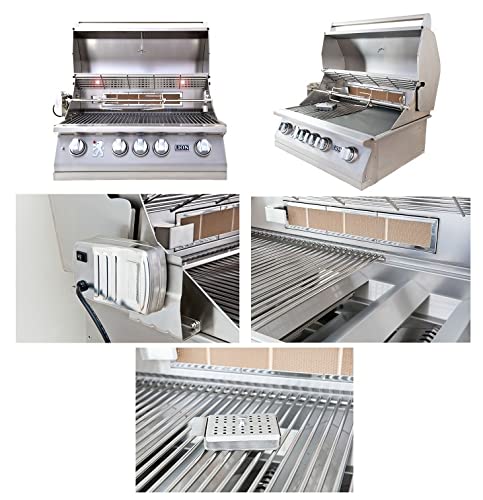 AMS Fireplace Lion BBQ Package Gas Grill 32", Double Side Burner, Door Drawer Combo, Vertical Door, Sink with Faucet and Accessories (Liquid Propane) | Free Table-top Bio Ethanol Fire Pit.