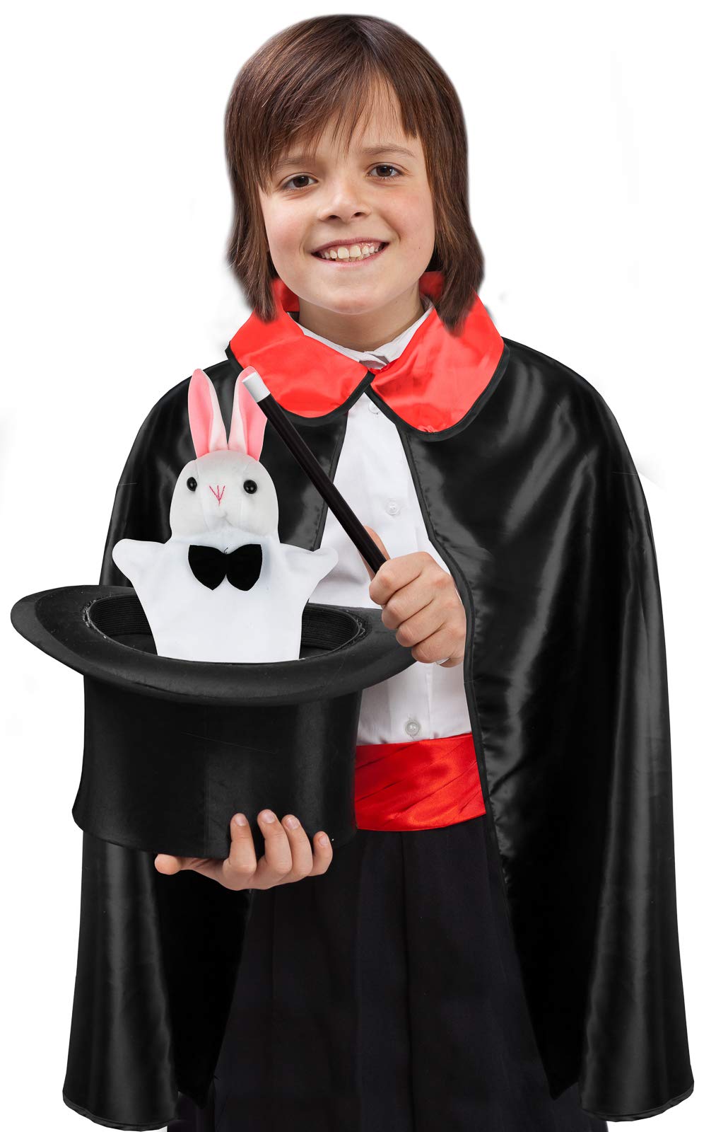Click N' Play Magician Costume Kids Size, Magician Kit, Halloween Dress Up & Pretend Play Set Complete with a Magic Set: Magic Hat, Magic Wand & Rabbit Magic Tricks, Magic Kit for Kids Age 8-10