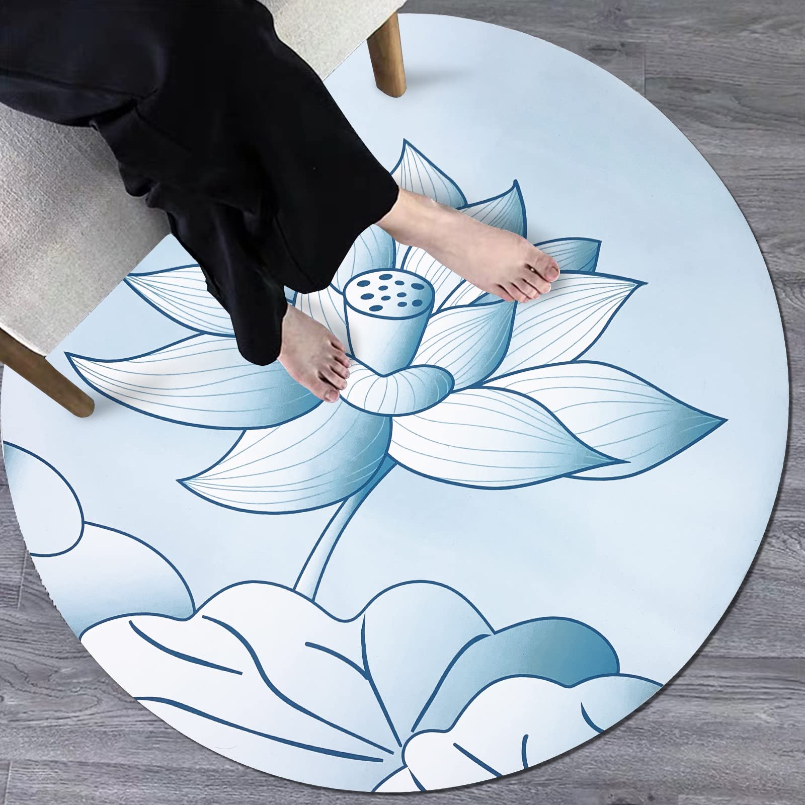 Abeigoi Round Meditation Yoga Mat Large Lotus Pilates Mat Non Slip Natural Rubber Backing Mat Suitable for Exercise, Meditation, Stretching and Yoga Workout Mat for Home Outdoor (4Ft)