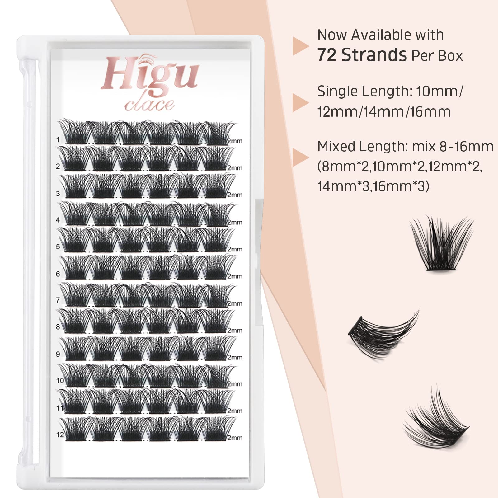 72 Pcs Lash Clusters DIY Eyelash Extension D Curl 16mm Wide Stem Cluster Lashes Individual Lashes Cluster Lashes Wisps Reusable Professional Makeup for Self-application (Volume Style D 16)