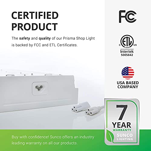 Sunco 8.5" Wraparound Garage LED Shop Light 4FT 6000K Daylight Deluxe, 60W, 7200 LM, Integrated LED, Prismatic Lens, Hardwired, Linkable, Flush Mount Ceiling Light Fixture - ETL 4 Pack