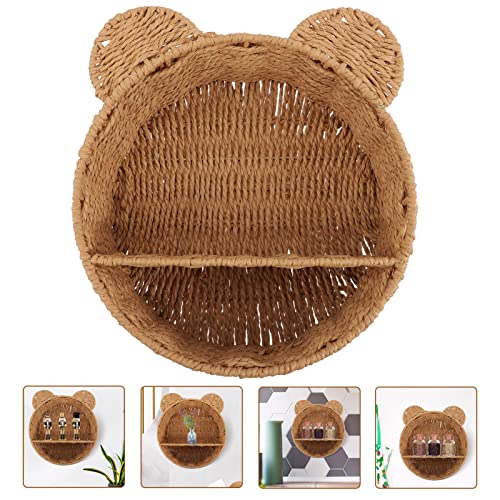Beavorty Floating Shelves Rattan Woven Wall Shelf Hanging Storage Basket Cute Cat Shape Wall Mounted Shelves Decorative Storage Rack for Photo Frames Small Plants Home Decor
