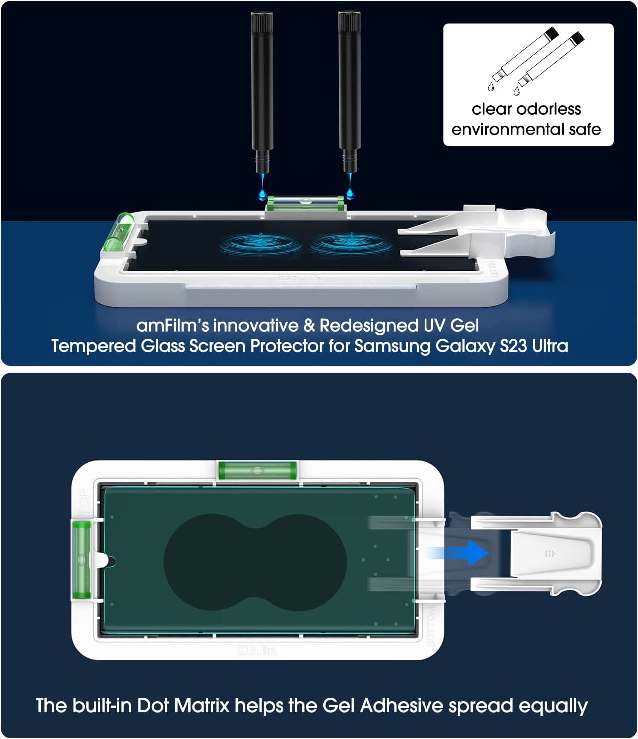 amFilm [3+1 Pack] 3D Curved Tempered Glass for S23 Ultra Screen Protector Samsung Galaxy 6.8 Inch with Liquid Dispersion Tech, Designed for Fingerprint Reader, Upgraded Easier Application Tray.