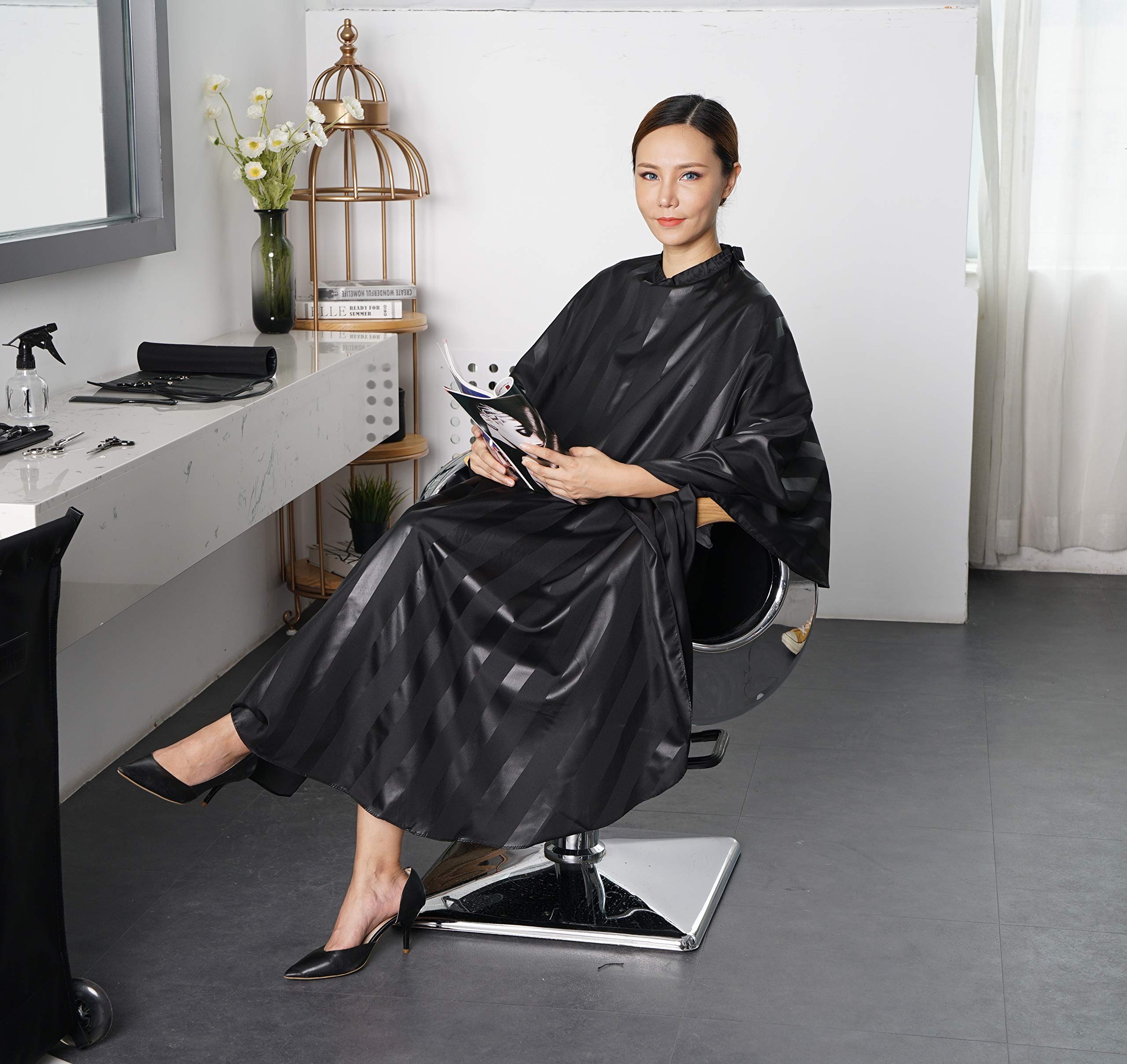 SMARTHAIR Professional Salon Cape Polyester Barber Cape Hair Cut Cape,54”x62”,Black,C035001C