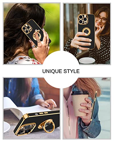 BENTOBEN iPhone 14 Pro Max Case, Slim Lightweight 360° Ring Holder Kickstand Support Car Mount Shockproof Women Men Non-Slip Protective Case for iPhone 14 Pro Max 6.7", Black/Gold