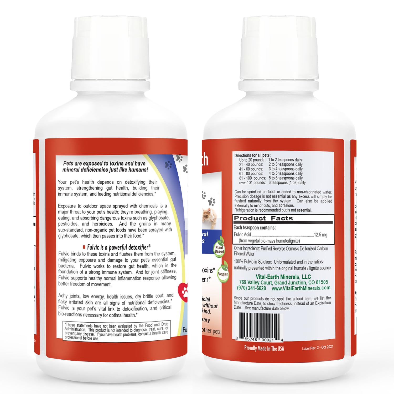 Vital Earth Minerals Pet Fulvic - Dog Allergy Relief, Joint Support Supplement 16 oz (Pack of 2)
