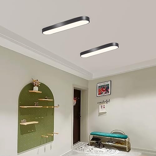 Becailyer Dimmable LED Ceiling Light, Modern Linear Black Flush Mount Ceiling Light, Metal Ceiling Chandelier Lighting Fixture for Living Room Bedroom Dining Room Office Hallway Aisle (60W/23.6in L)